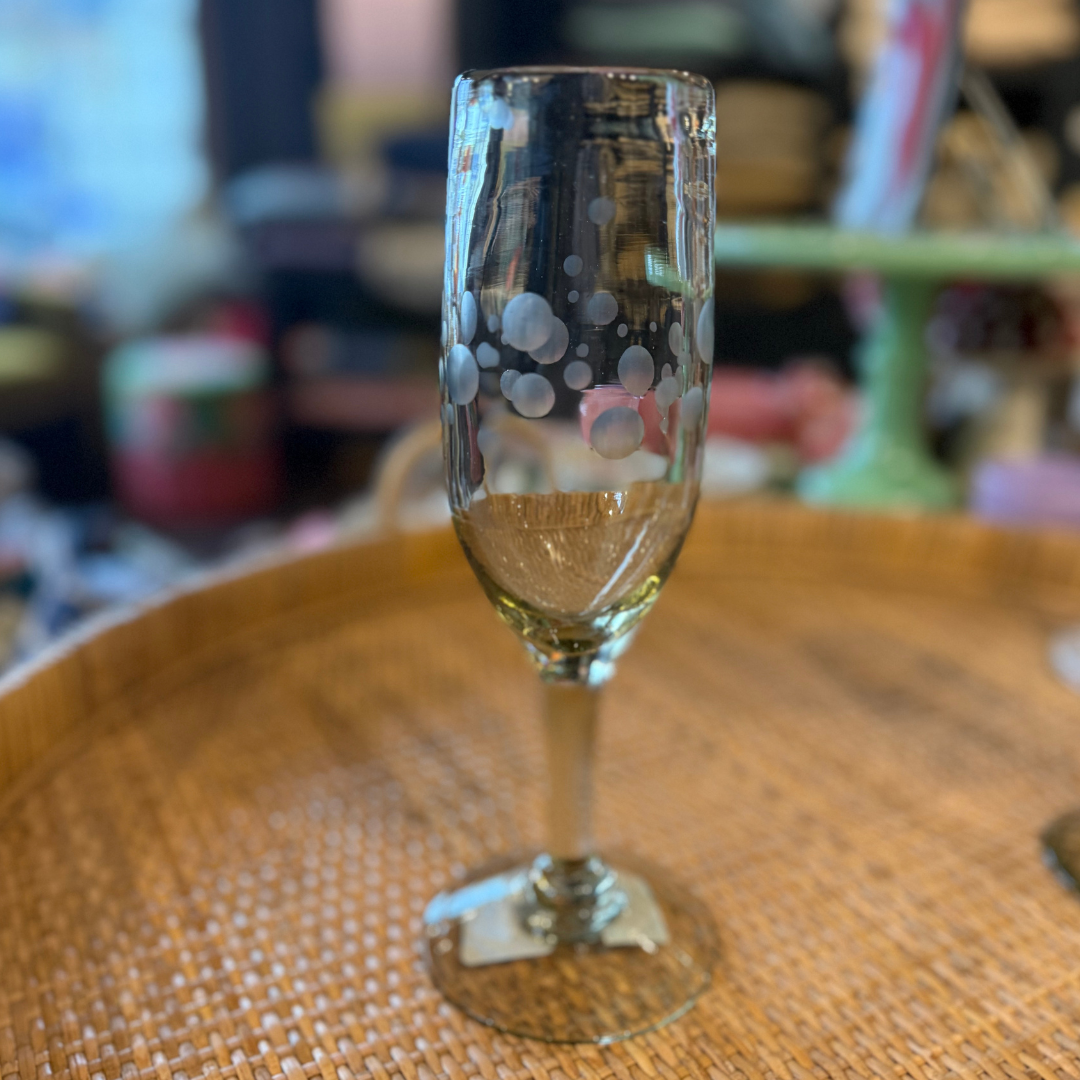 Etched Dancing Dots Champagne Glass – Stewart House