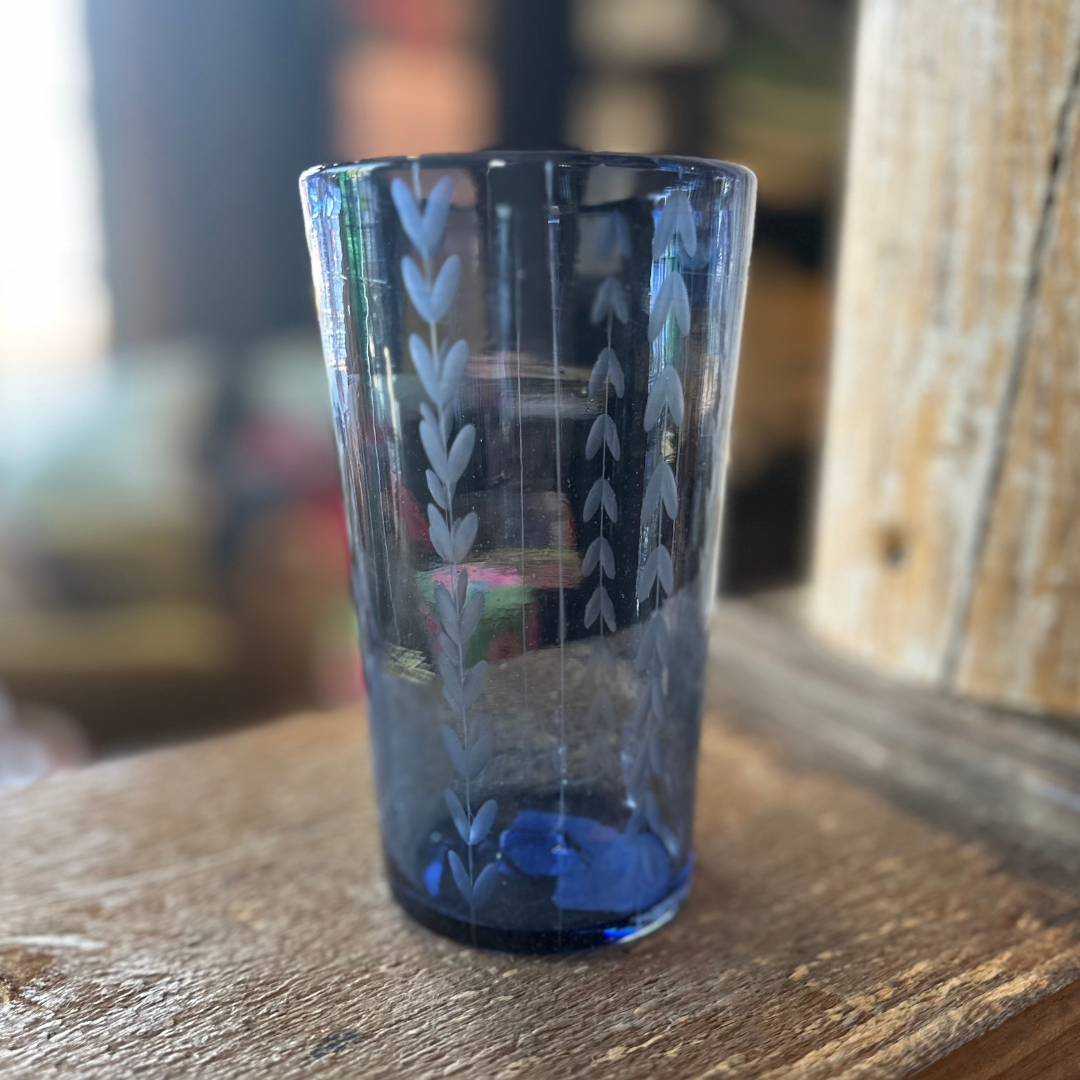 French Blue Etched Iced Tea Glass – Stewart House